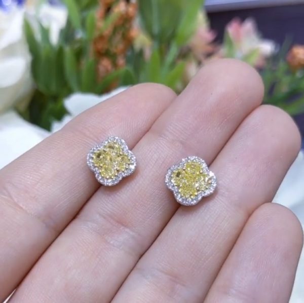 DIER076 Fancy Yellow Diamond Invisible Set Studs in 18K White Gold ...